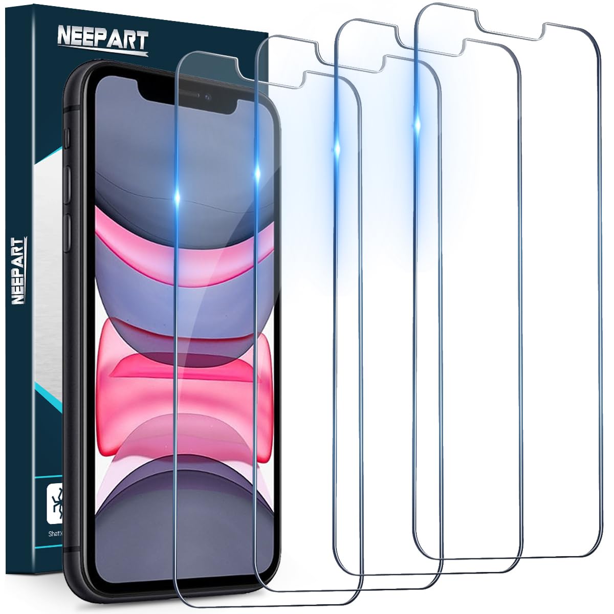 NEEPART 4 Pack Tempered Glass Screen Protector for iPhone 11/XR [6.1 Inch], Sensor Protection, 9H Tempered Glass Film, Anti-Scratch, Case Friendly, Easy Installation, Bubble Free, Case Friendly