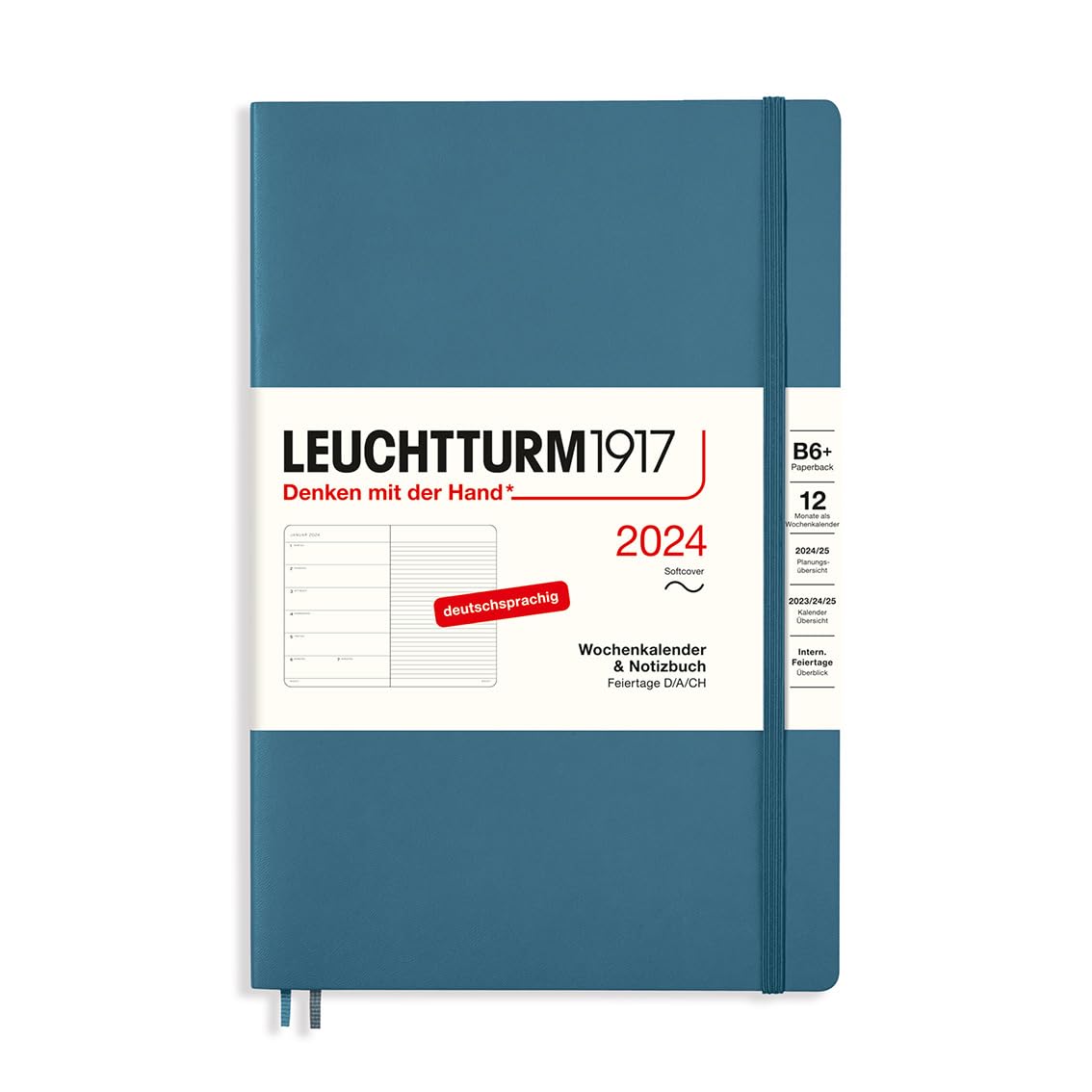 LEUCHTTURM1917 367787 Weekly Calendar & Notebook Medium (A5) 2024, Soft Cover, Black, German, 12 Months