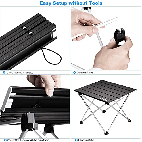 Ledeak Portable Camping Table, Small Ultralight Folding Table with Aluminum Table Top and Carry Bag, Easy to Carry, Perfect for Outdoor, Picnic, BBQ, Cooking, Festival, Beach, Home Use