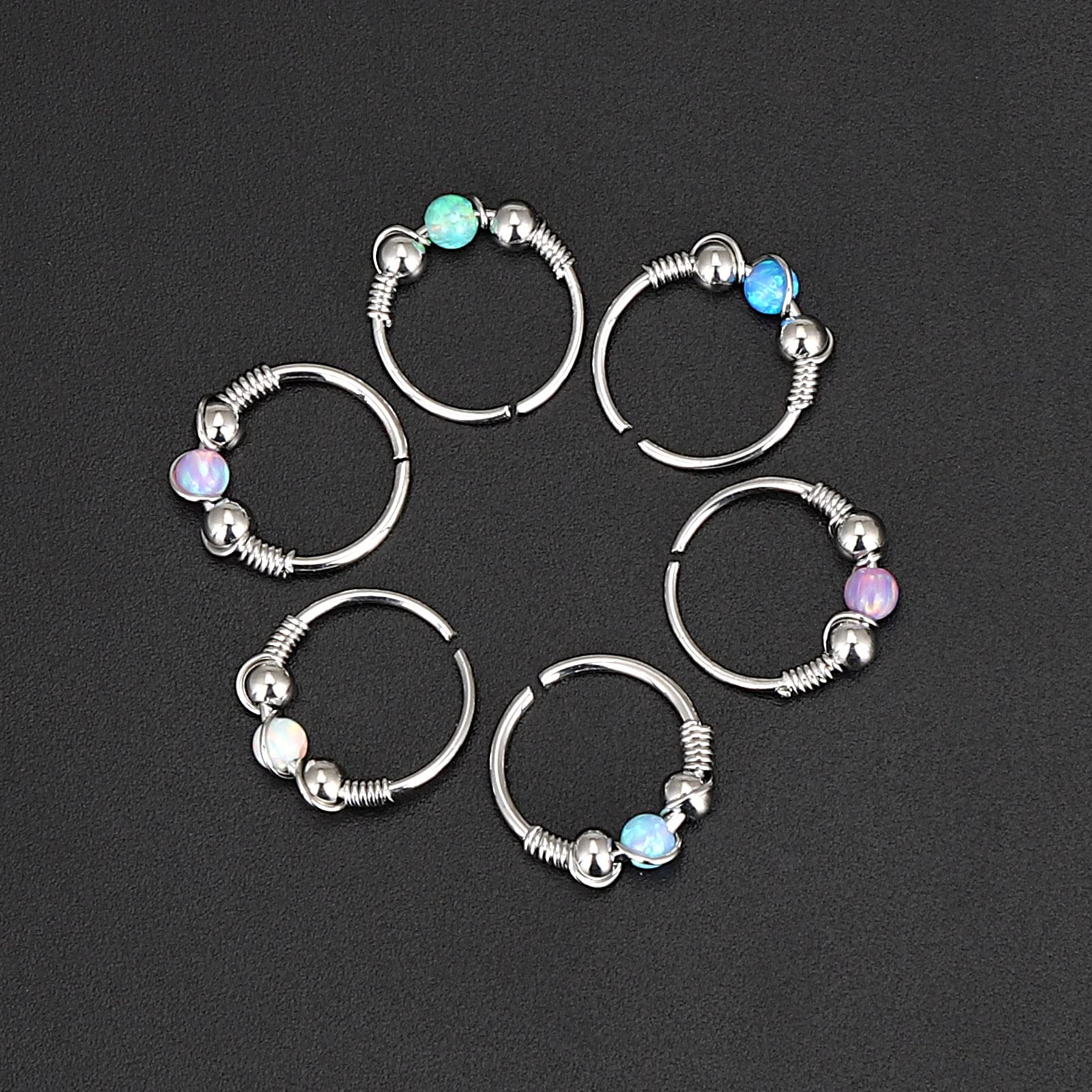 Oyaface 2 PCS 18G(1.1mm) Nose Piercing Rings Septum Nostril Piercing Jewelry mit Green Opal Earrings Set Gold Silvertone