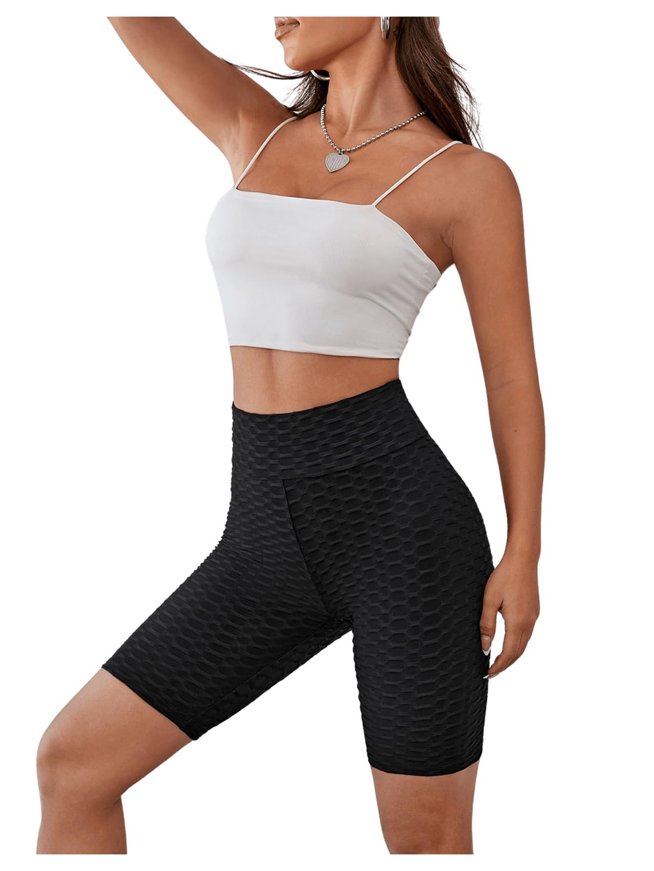MakeMeChic Women's Lace Trim Wide Waistband High Waisted Biker Shorts Short Leggings Under Shorts Black M