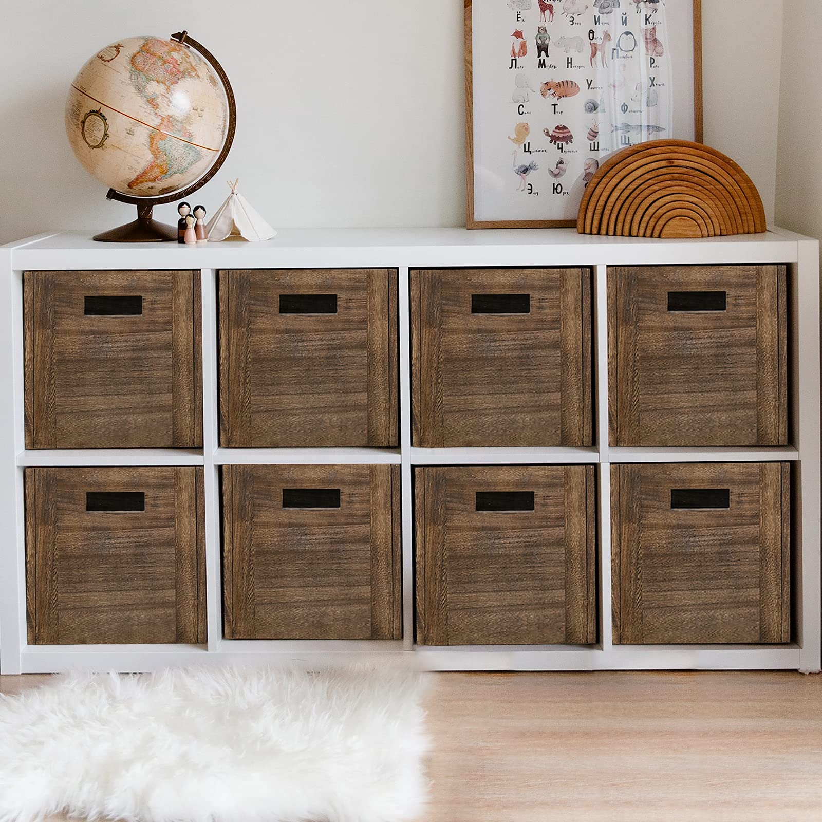 NC Luneodoki Wooden Decorative Storage Cube Boxes with Handles, 11β x Large Baskets For Shelves, Stackable Containers Organizing Bins Toy, Clothes, Books, Office, Rustic Brown