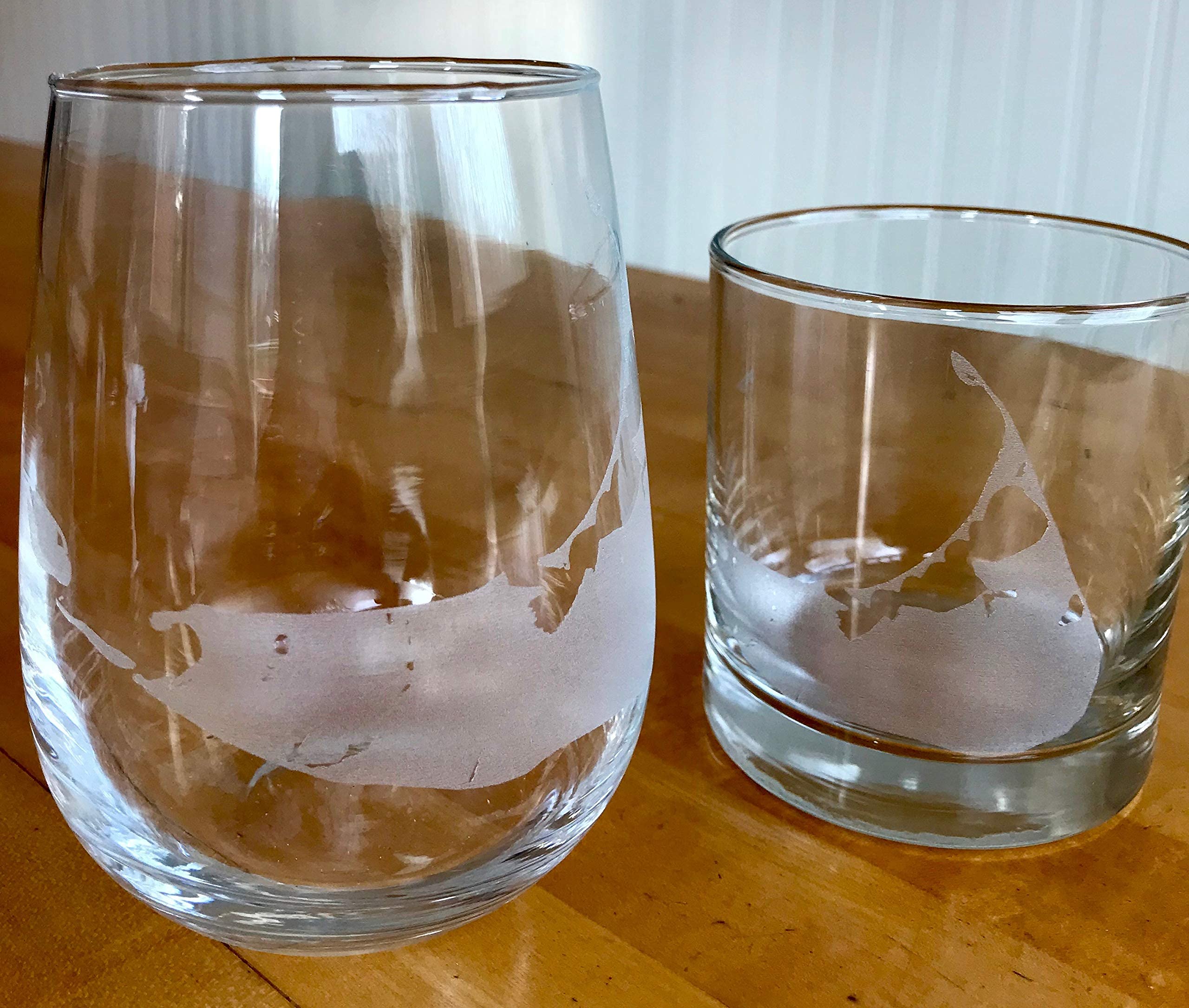 Nantucket Map - Stemless Wine Glasses Set of 2