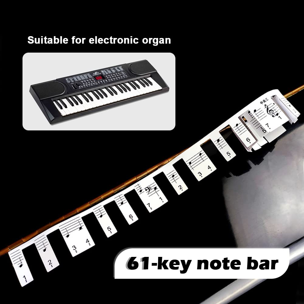 Non Stick Piano Key Labels with Case, Removable Music Keyboard Stickers with Staff and Numbered Musical Notation, Piano Rake Notes Marker Overlay for Beginners Learning Fingering (61 Keys)