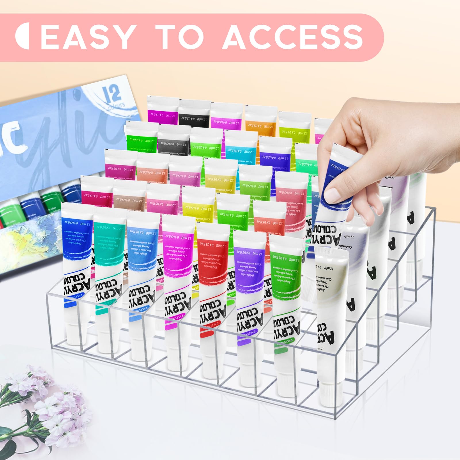 Vowcarol Acrylic Paint Tube Organizer 40 Slots, Watercolor Paint Tube Holder Organizer, Acrylic Paint Holder