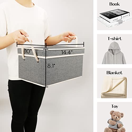 LoforHoney Home Bundle- Storage Bins with Lids Dark Gray Large 4-Pack, Storage Baskets with Metal Frames Dark Gray Jumbo 2-Pack