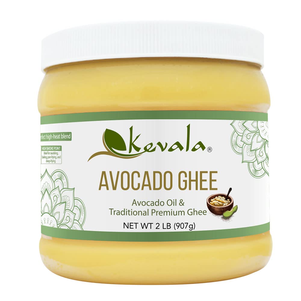 Kevala Avocado Ghee 32 Oz / 2 lb - Avocado Oil and Traditional Premium Ghee High-Heat Blend - Keto - Paleo - Casein Free - Gluten Free - Lactose Free