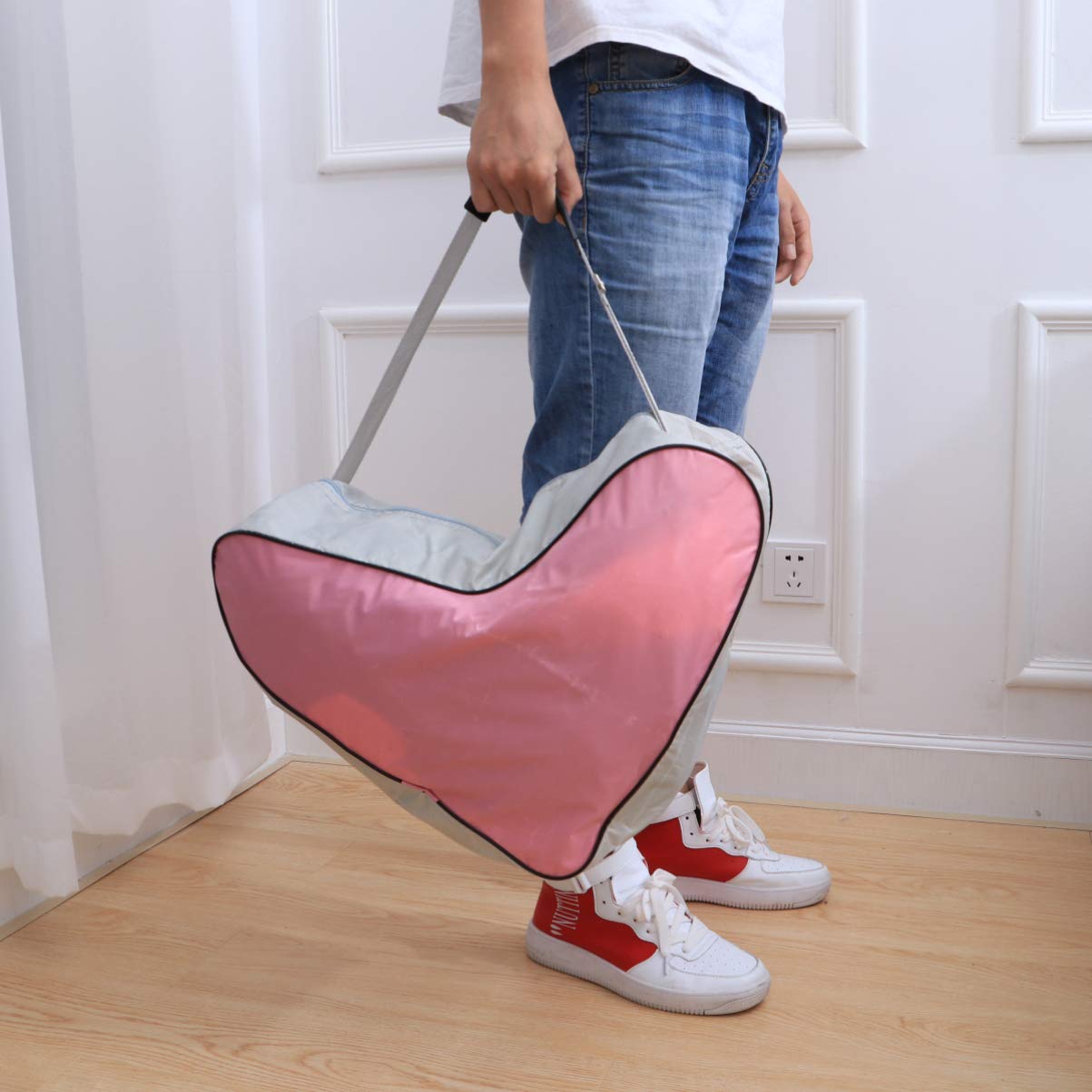LIOOBO Unisex Ice Skate Bag Mesh Cloth Tote Bag Skating Triangle Shoulder Bag for Roller Skates Inline Skates Pink