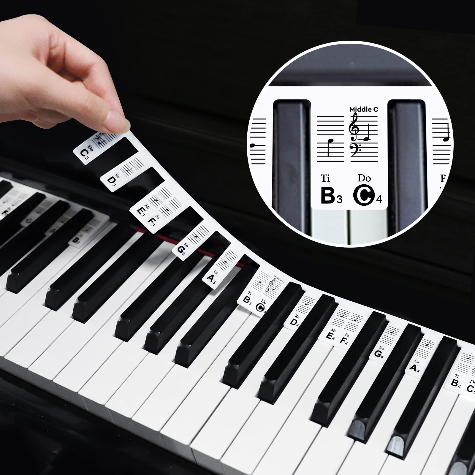 Piano Keyboard Stickers Alternative, DELLAN Silicone Removable Piano Keyboard Note Labels for Beginners and Kids, 88-Key Piano Accessories (Black)