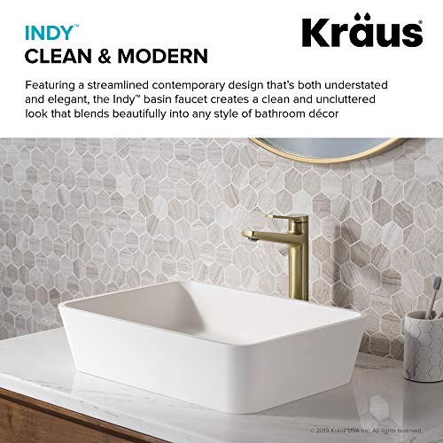 KRAUS Indy Single Handle Vessel Bathroom Faucet and Pop Up Drain in Brushed Gold, KVF-1400BG-PU-10BG
