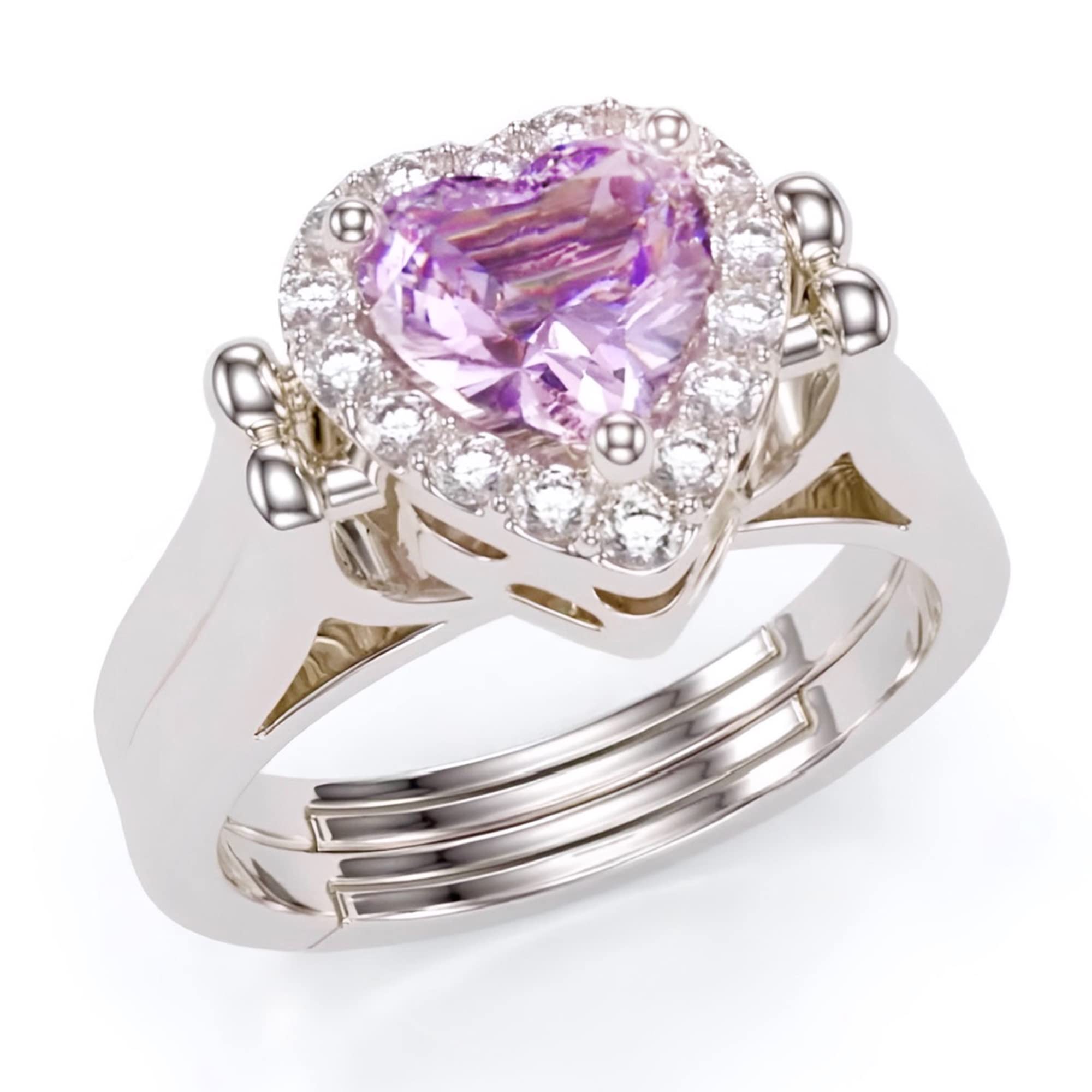 Polia Reversible Heart Ring with Gift Bag - Adjustable Band - Blue & Pink Gemstone