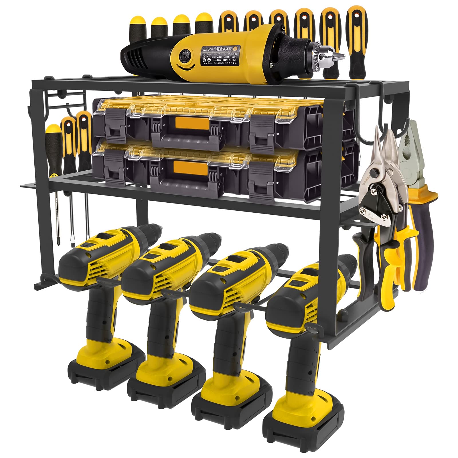Vrawih Power Tool Organizer Wall Mount, Upgraded Garage Storage Organization System Storage Rack, Floating Tool Shelf Compact Steel Design, Gift for Men Father's Day…