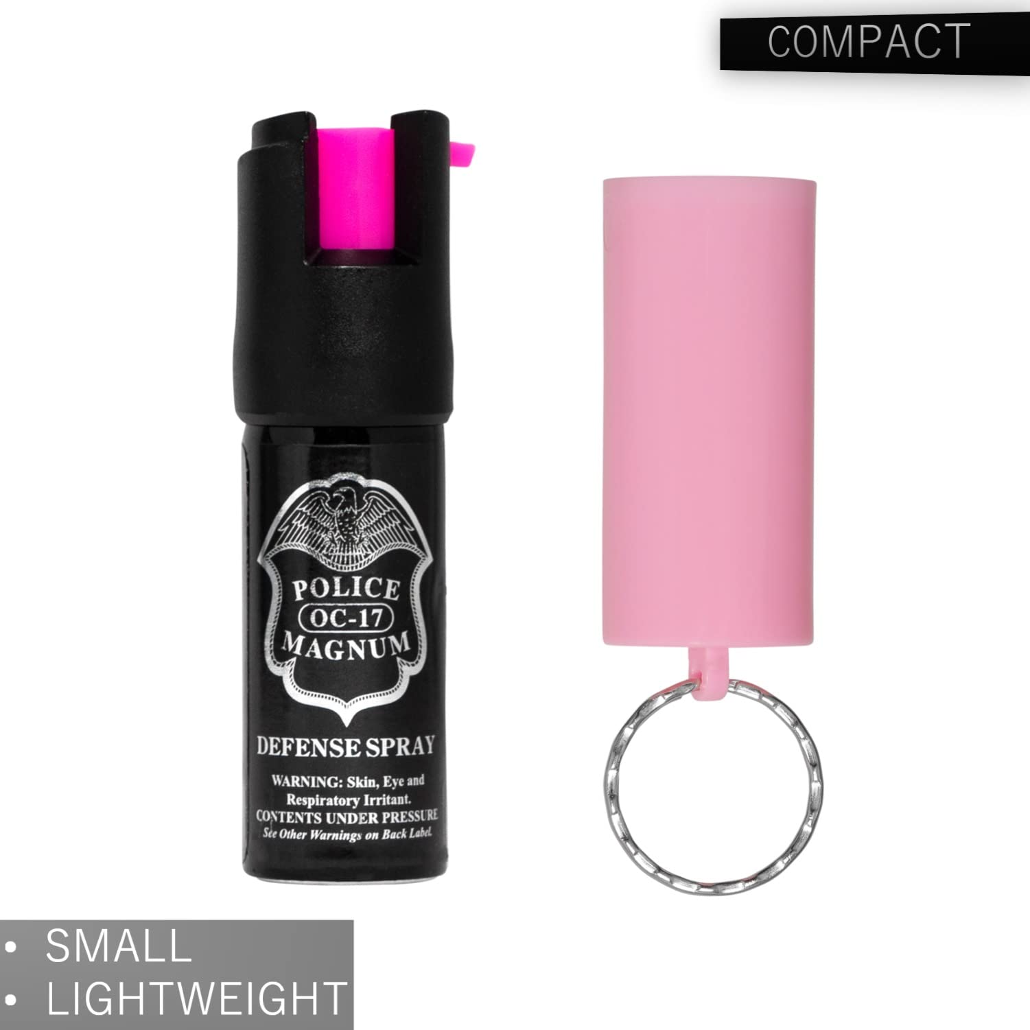 Police Magnum Pepper Spray Self Defense- Mini Pocket Safety Tool kit - Small discreet Canister Case- Made in The USA- 2 Pack 1/2oz Twist Lock Pink Sleeve Keyring