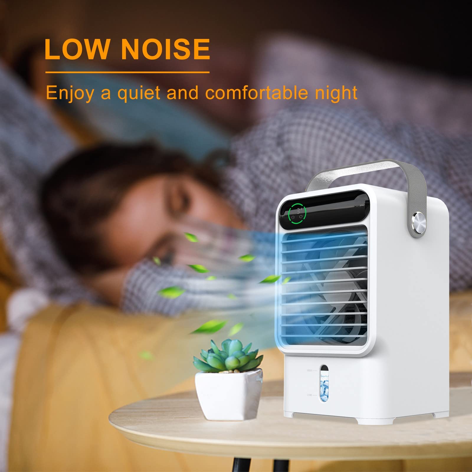 Portable Air Conditioner, 4 in 1 Evaporative Personal Air Cooler with 3 Wind Speeds, Quiet Mini Air Conditioner with Handle/LED Light/Humidifier/Timing Function for Home, Office and Room