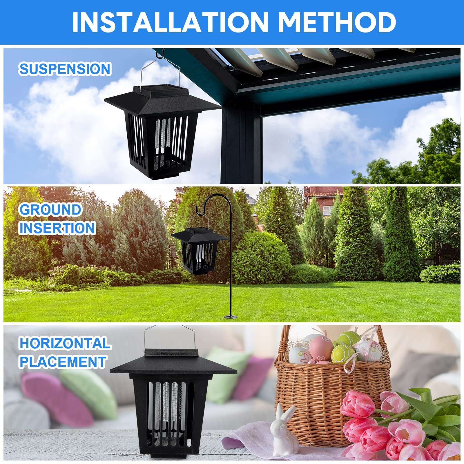 Qualirey 4 Pcs Solar Bug Zapper Outdoor Bug Zapper Outdoor Mosquito Repellent for Patio Waterproof Outdoor Mosquito Zapper Mosquito Killer LED Light for Patio Mosquitoes Moths Insect Flies (Square)
