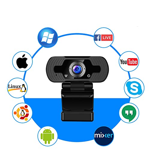 Riiai 2022 flu HD 1080P 2MP Webcam with Built-in Noise Cancelling Microphone for PC/Laptop 30 FPS Wide campatibility for Win 7/8/10 Skype YouTube Facebook Live