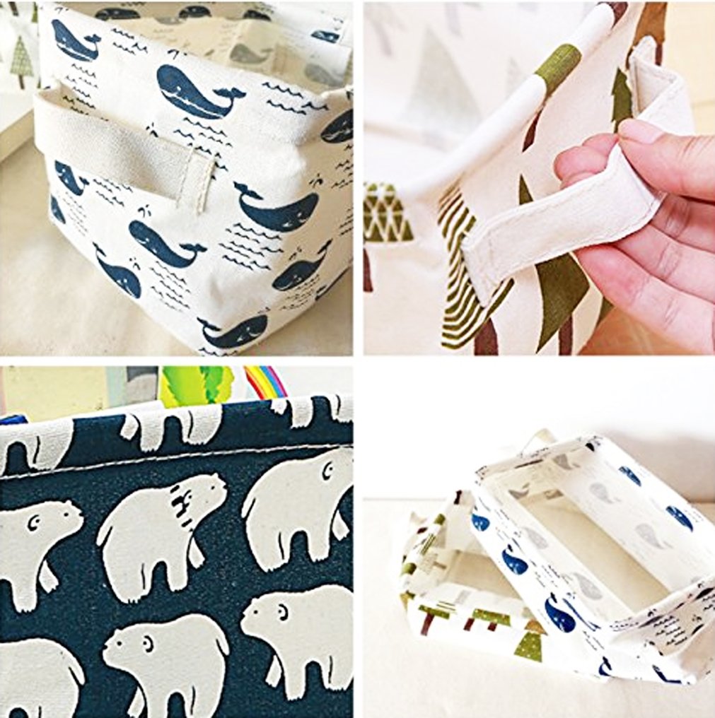 Lannu Pack 4 Home Decor Fabric Storage Bins Basket Cloth Cotton Linen Blend Collapsible Box Organizers Baskets Liner Shelves, 7.8×6.3×5.1 inch