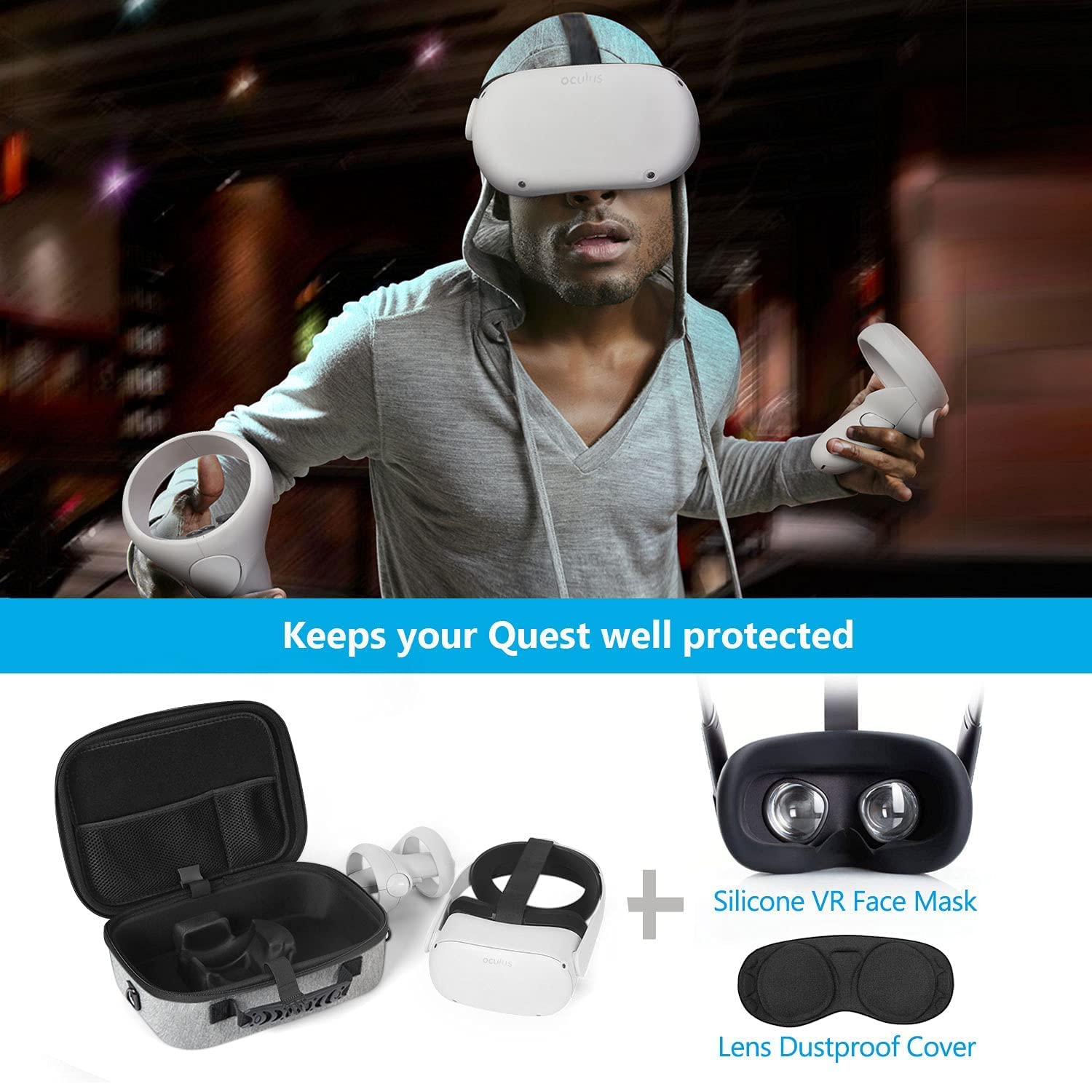 JSVER Hard Travel Case for Meta Quest 2 VR Gaming Headset and Controllers Accessories Carrying Case for Meta/Oculus Quest 2, Travel Box Protective Cover Storage Bag for Quest 2 VR Headset (Gray)