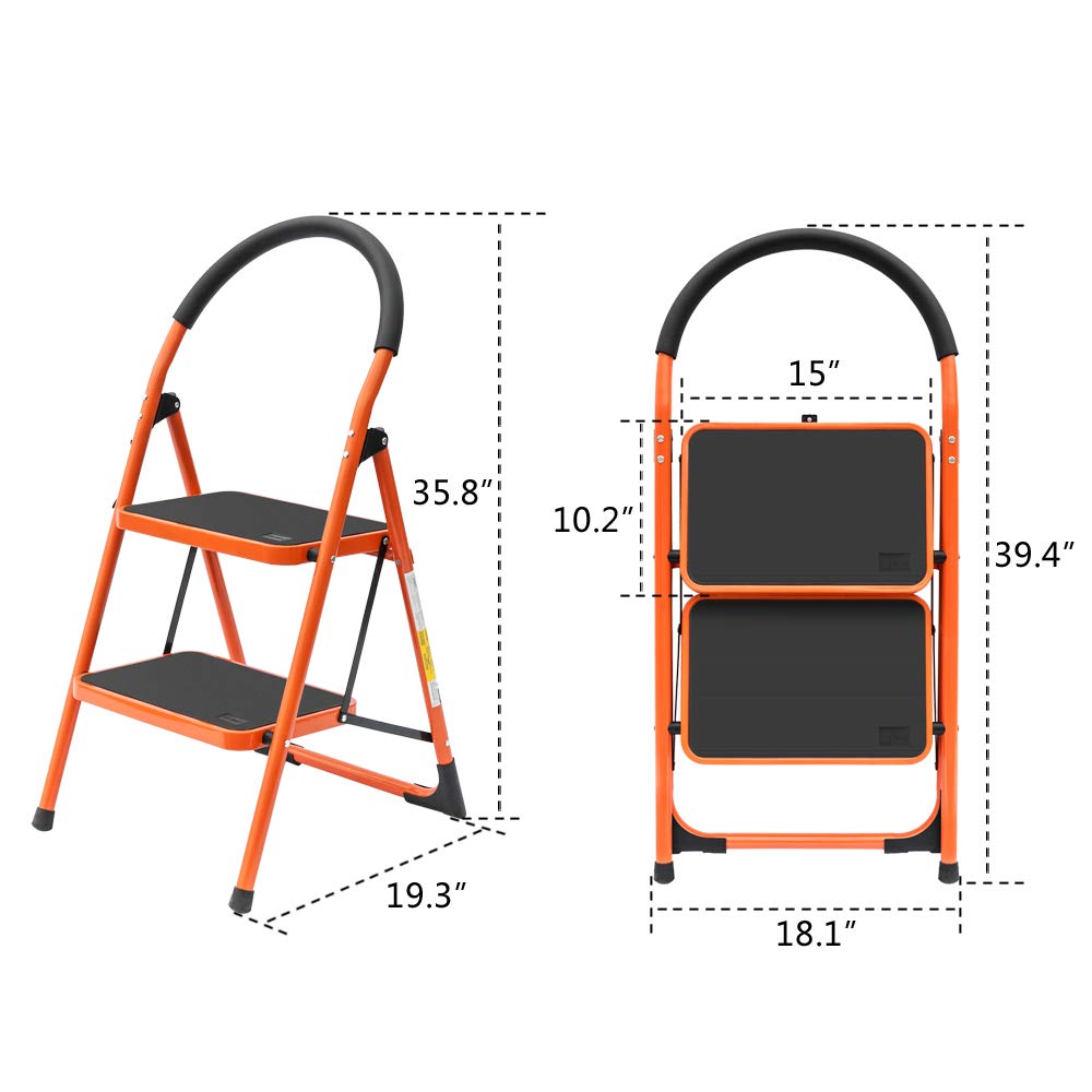 LUISLADDERS Step Ladder Folding Step Stool Anti-Slip Sturdy Steel Ladder 330lbs EN131 Lightweight with Handgrip Anti-Slip and Wide Pedal