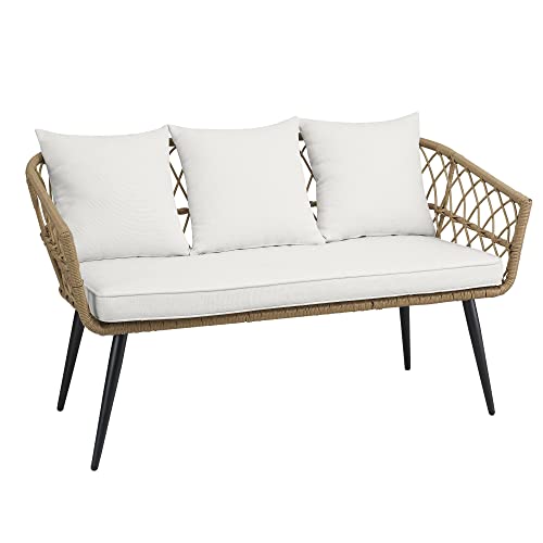 Quality Outdoor Living 29-YZ04HM Hermosa 4PC Conversation Set, Tan Wicker w/Black Aluminum and Off-White Cushions