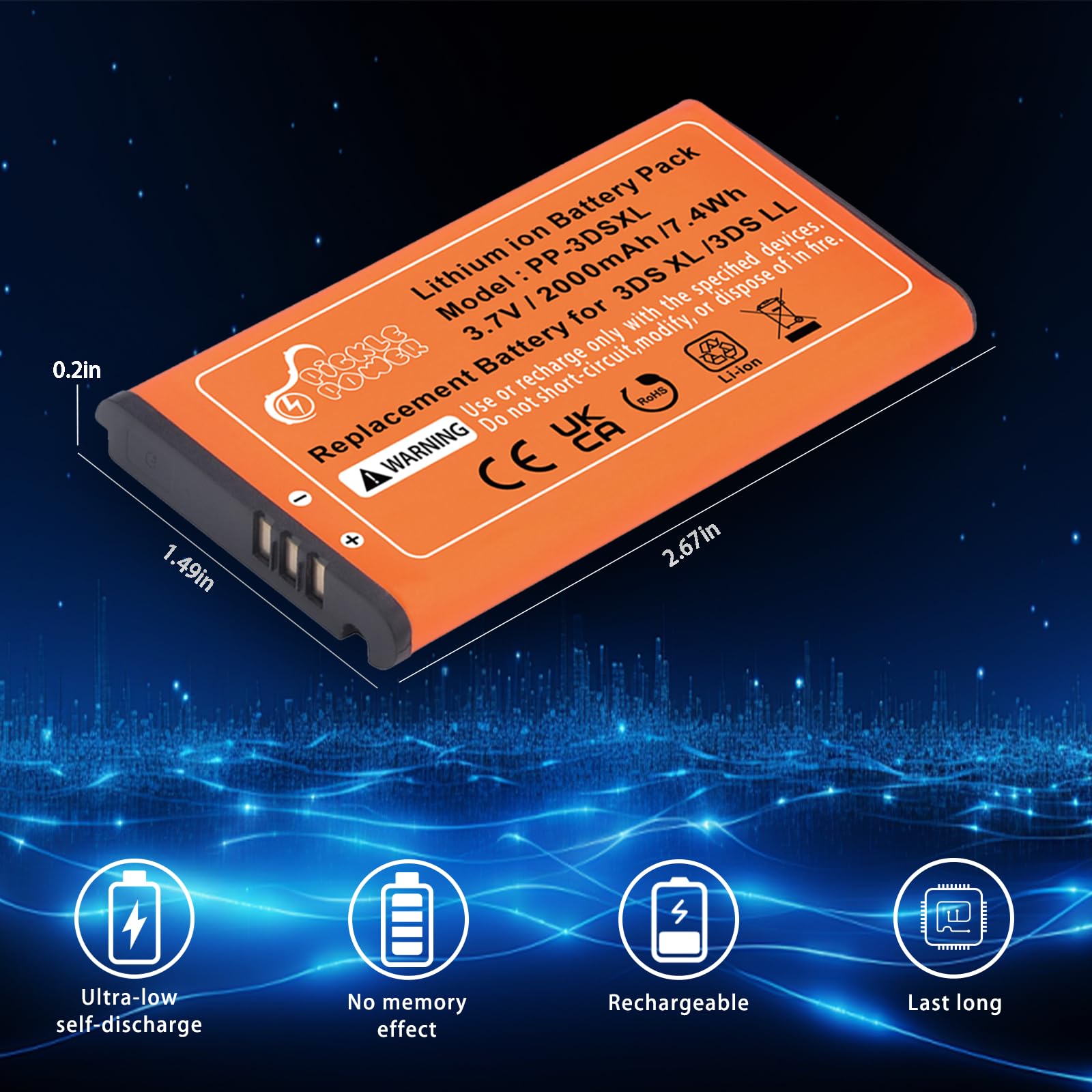 Pickle Power 3DS XL Battery, 2000mAh SPR-003 Battery Replacement for Nintendo New 3DS XL, 3DS XL, 3DS LL Console with Tool (Not for New 3DS)