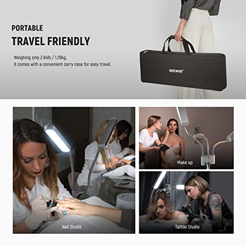 NEEWER Esthetician Light with Phone Holder & Travel Bag Kit, Support 2.4G/PC/MAC Control & Separate Control of 2 LED Light Heads, CRI98+ Bi Color Stepless Dimmable Tattoo Lighting Lash Lamp, BH40B