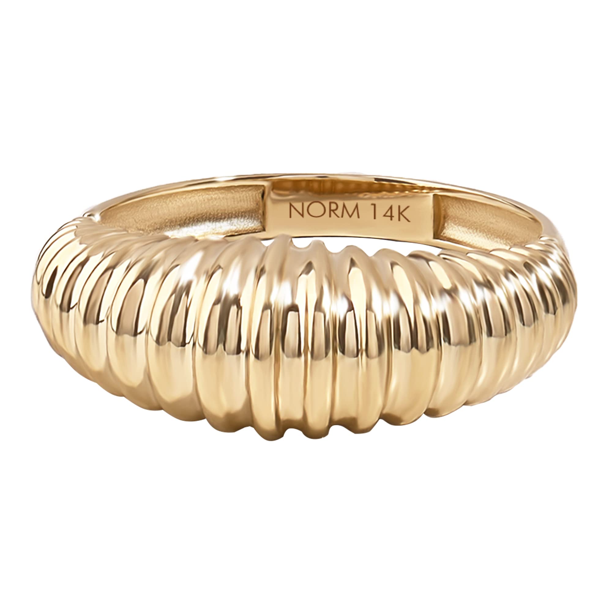 Norm Jewels Chunky Statement Ring in 14k Solid Gold Ribbed Dome Ring for Women Men Comfort Fit (Yellow Gold, 7.5)