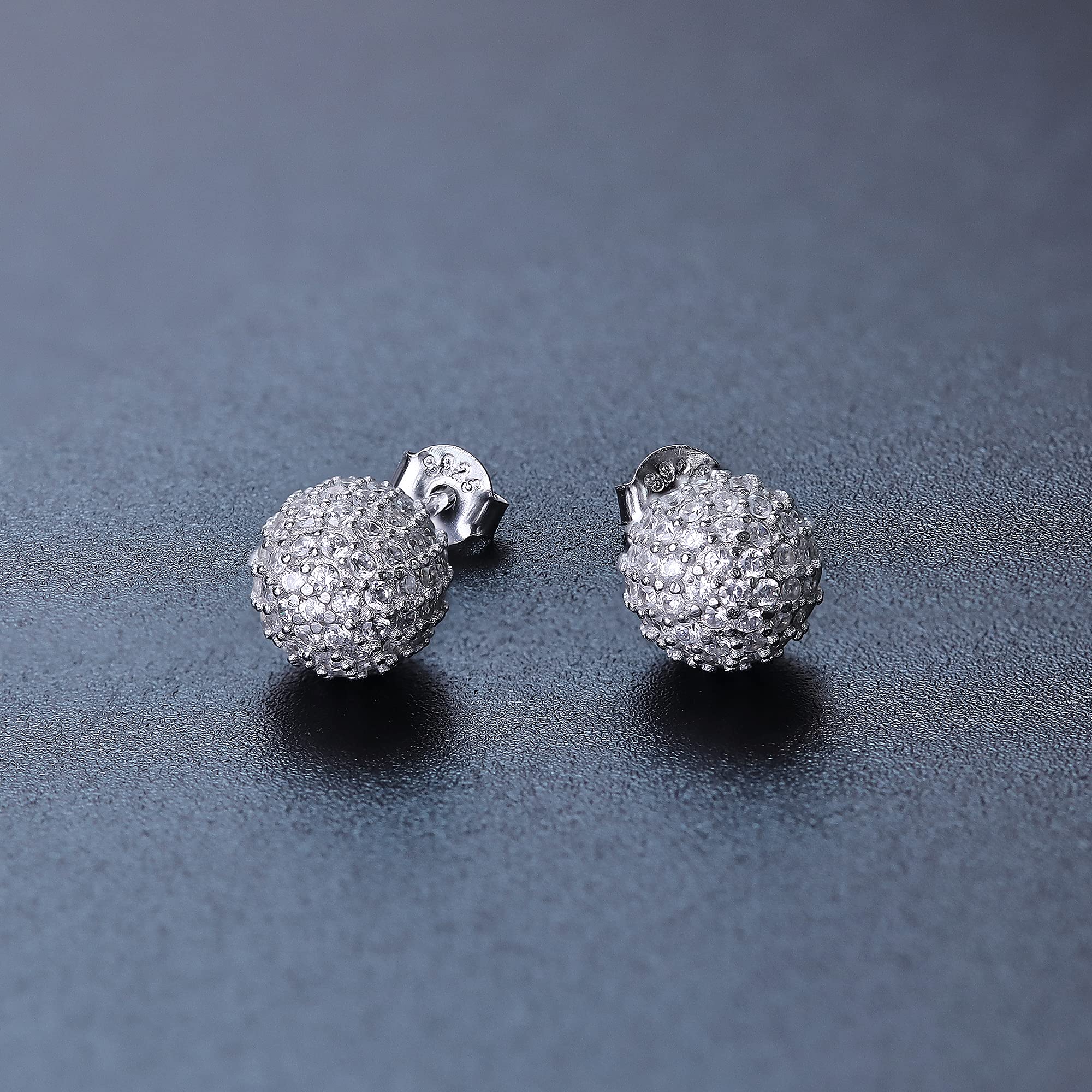 MILACOLATO 18K Gold Plated 925 Sterling Silver Stud Earrings for Women Clear Cubic Zirconia Disco Earrings Sparkle Crystal Ball Stud Earrings for Sensitive Ears Hyapollergenic, 8mm