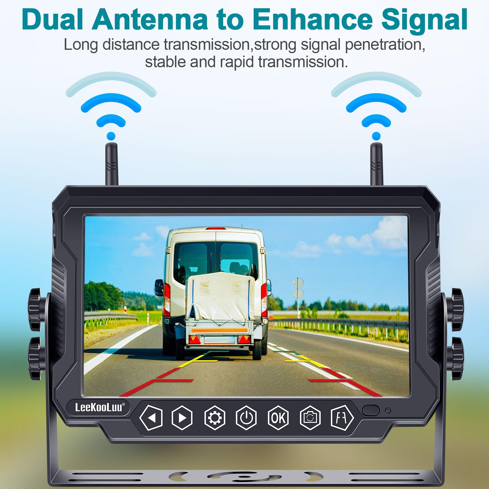 LeeKooLuu RV Backup Camera Wireless 7 Inch Monitor DVR Touch Key 2 Rear View Camera System Digital Signals for Trailers Motorhome 5th Wheels Pigtail Wire Adapter for Furrion Pre-Wired RVs F07