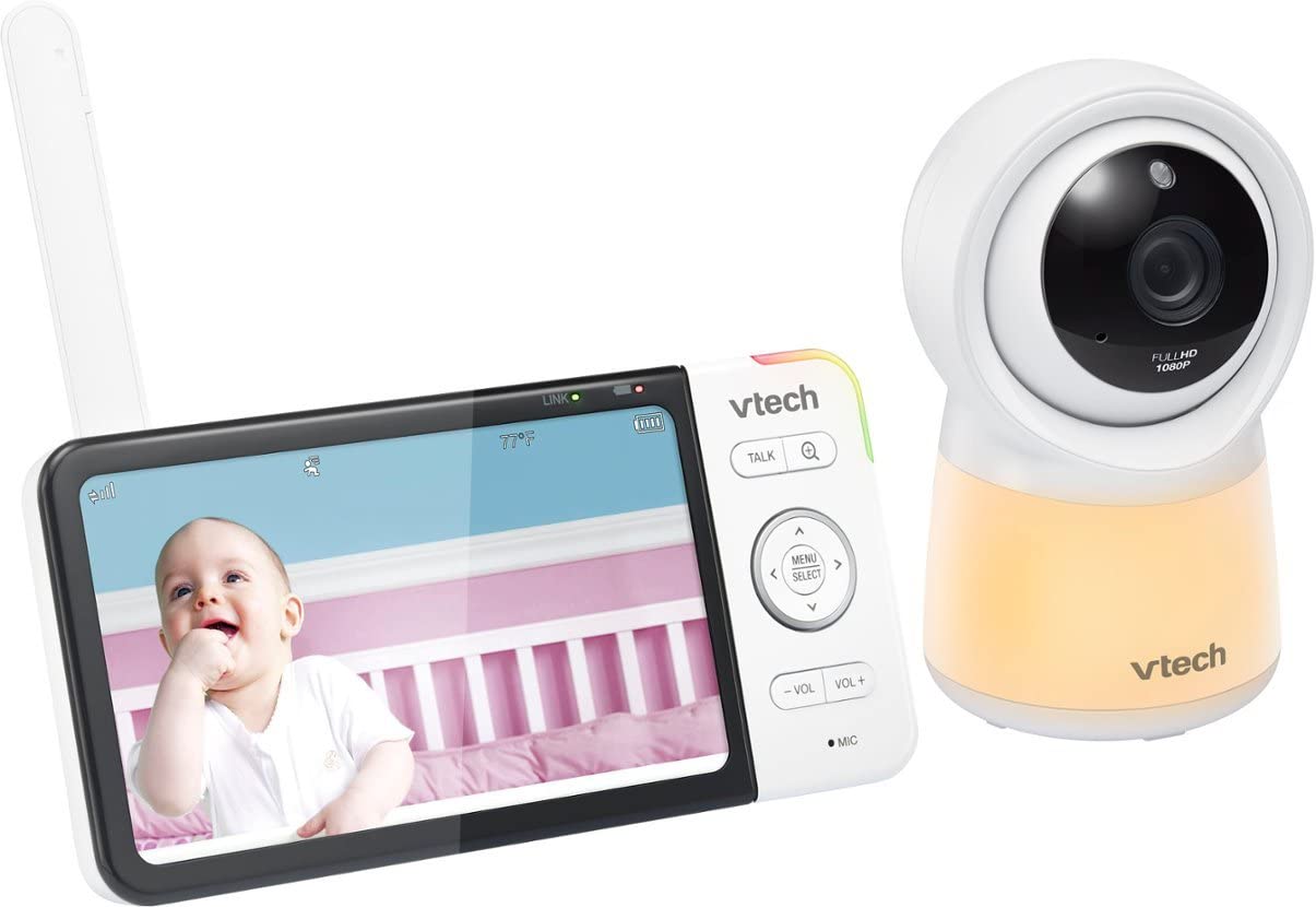 VTech - Smart Wi-Fi Video Baby Monitor w/ 5” HC Display and 1080p HD Camera, Built-in Night Light, RM5754HD - White (Renewed)