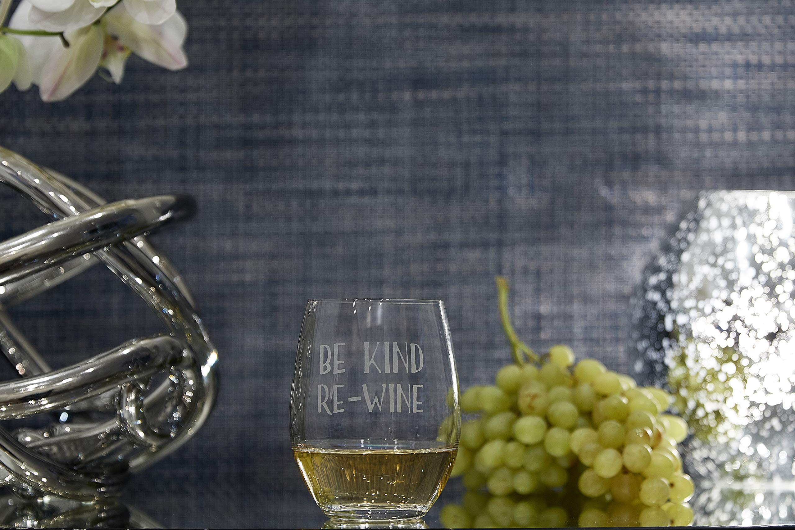 Lushy Wino β Be Kind, Re-Wine β Cute, Novelty, Etched Stemless 16-Ounce Wine Glass with Funny Sayings in Gift Box