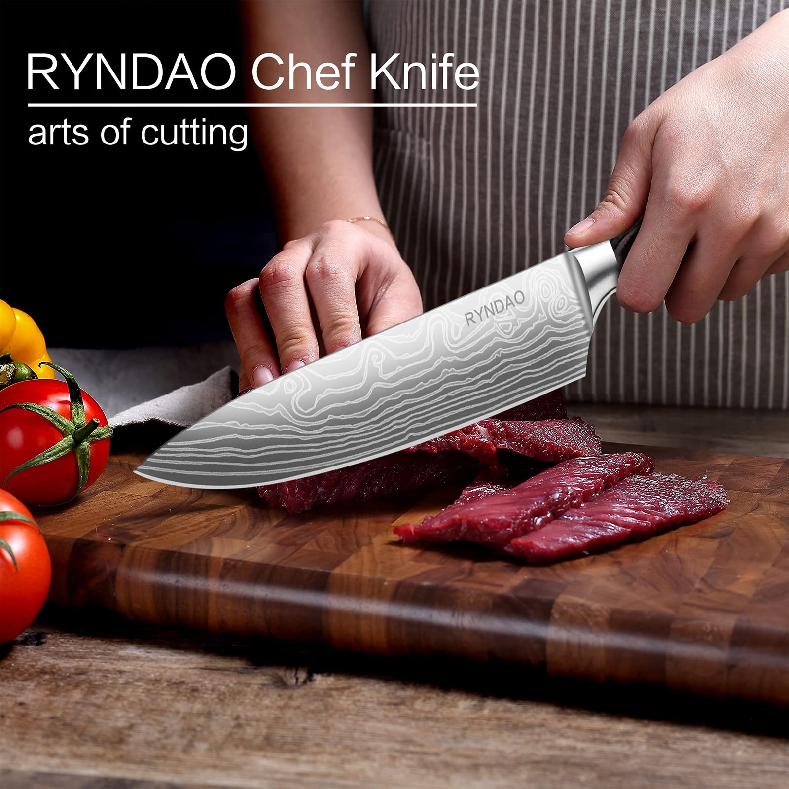 RYNDAO Chef Knife, 8 inch Professional Kitchen Knife, High Carbon Stainless Steel Sharp Chef's Knife with Ergonomic Handle and Gift Box for Family & Restaurant