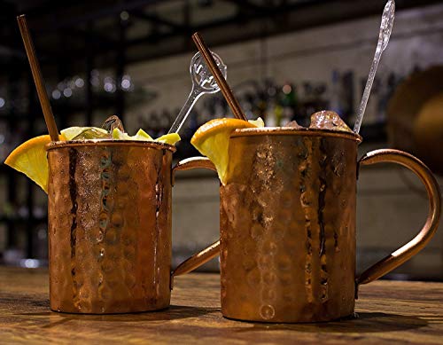Moscow-Mix Moscow Mule Mugs Set of 2 Copper Cups - 100% Copper Mugs for Moscow Mules and Whisky Mules - Hammered Copper Cups Includes Copper Shot Glass for Party - Includes Premium Gift Box