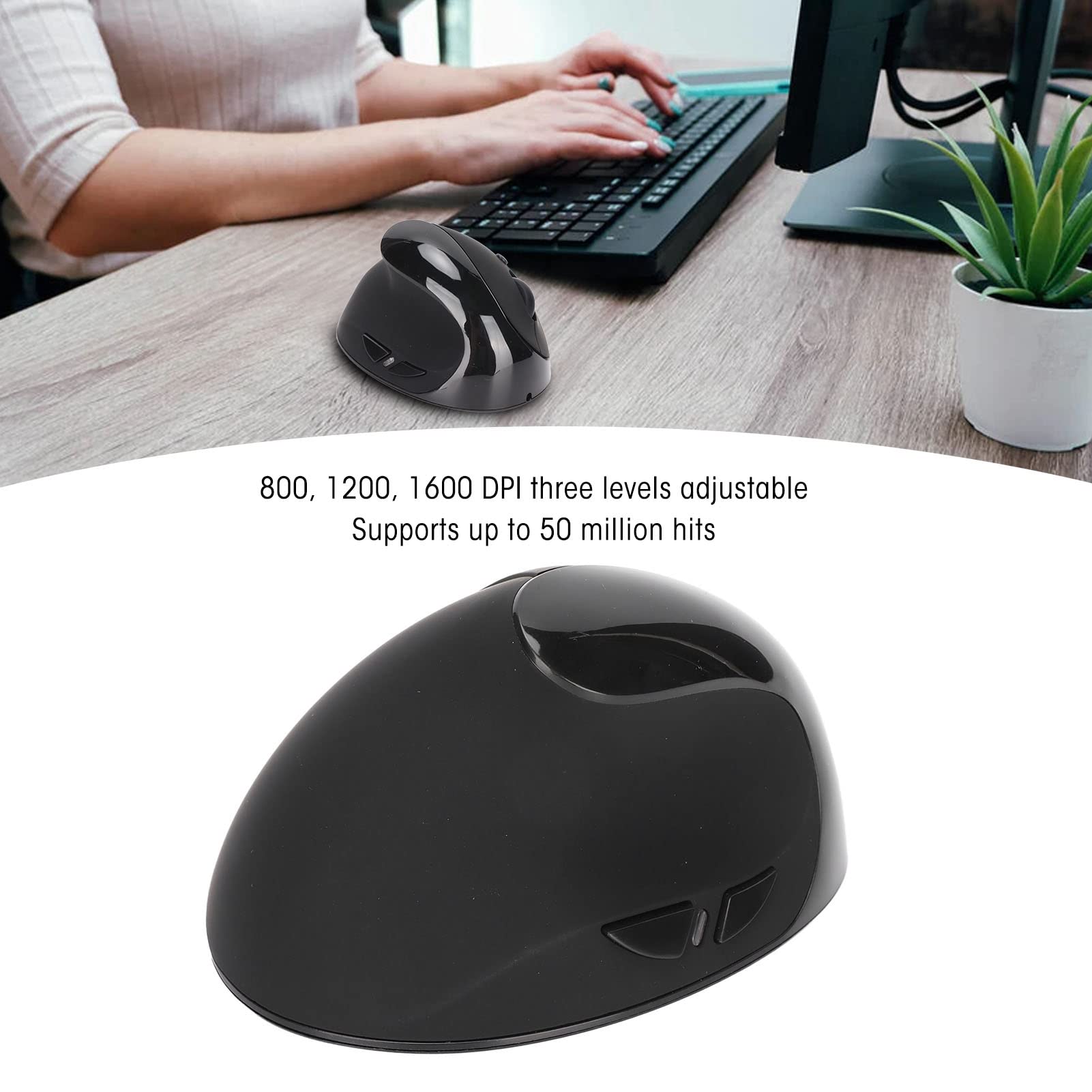 Pomya Left Hand Vertical Mouse, Ergonomic Wireless Left Handed Mouse, Rechargeable Ergonomic Vertical Mice, with USB Adapter for PC Laptops Desktop(Black)