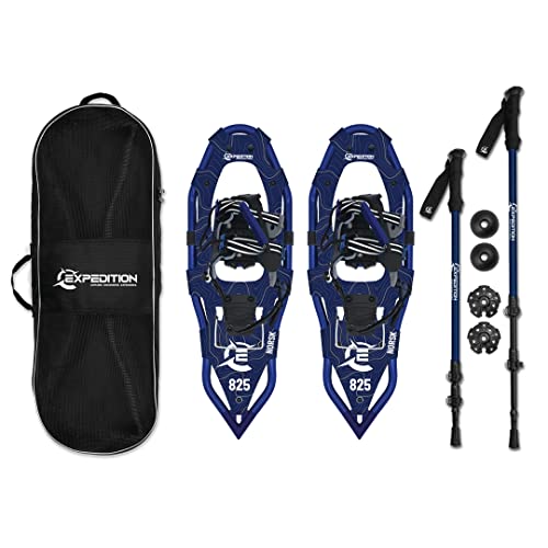 Norske Series Ligthweight Aluminum Frame Snowshoe Kit with Quick-Lock Trekking Poles, Heel Lift, Quick Release Bindings & XPE Ever-Flex Decking, Includes Waterproof Carry Bag, 25" Up to 200 lbs.