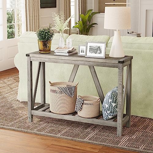 JOINHOM Entryway Table - Wood Console Table with Shelves, Farmhouse Sofa Table for Entryway, Living Room, Hallway