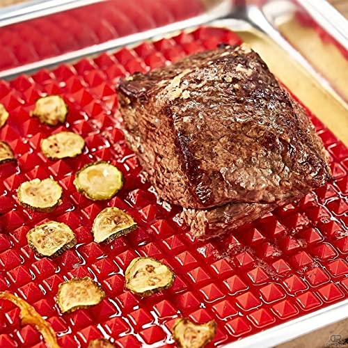 Silicone Baking Mat Red Pyramid - Nonstick Bakeware Microwave Bacon Cooker Pastry Mats Red BBQ Grill Mat Baking Supplies - 16 X 11'' Healthy Food Grade Silicone Mats For Kitchen Counter Grilling Mat
