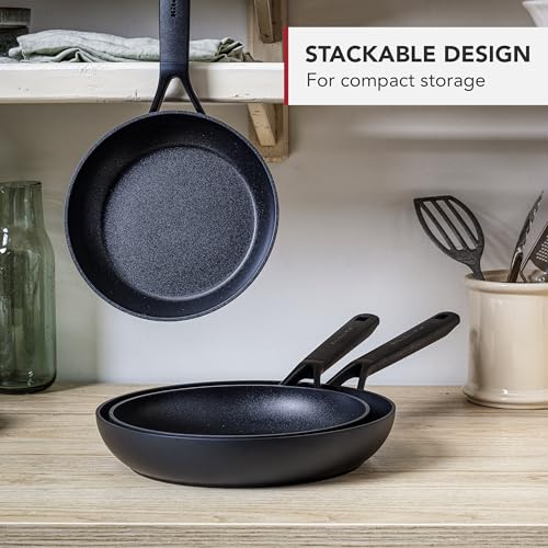 KitchenAid Classic Forged Hard Anodized PFAS-Free Ceramic Non-Stick, 20 cm, 24 cm and 28 cm Frying Pan Set, Induction, Oven Safe,Black