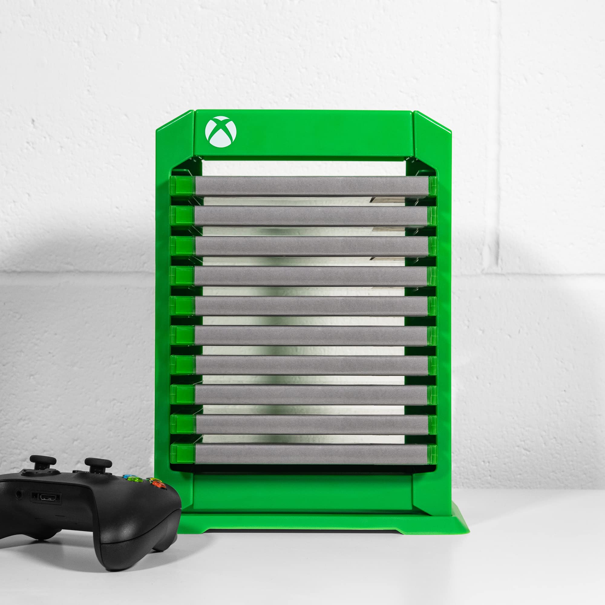Numskull Official Xbox Premium Storage Tower, Game Stand for Xbox Series X S and Xbox One - Holder Stores 10 Games or Blu-Ray Cases, 2022 Edition