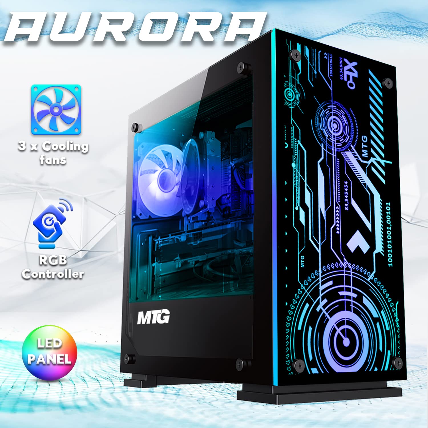 MTG Aurora 4C Gaming Tower PC- Intel Core i7 4th Gen, AMD RX 580 GDDR5 8GB 256bits Graphic, 16GB Ram, 512GB nvme, 2TB SSD, RGB Bundle, Webcam, Win 10 Home