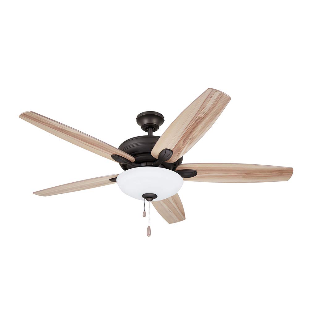 Luminance CF717AORB Ashland LED Ceiling Fan with Light Kit | 52 Inch Fixture with 5 Blades, Removable Glass Shade, and Pull Chain | Low Profile Hugger with Dual Mount and Downrod, Antique Bronze