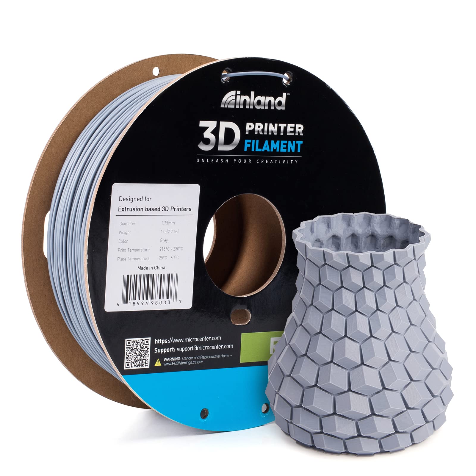 INLAND Micro Center PLA 3D Printer Filament 1.75mm - 2 Pack, Black & White, Dimensional Accuracy +/- 0.03mm - 2kg Cardboard Spools (4.4 lbs) β Fits FDM/FFF Printers β Clog Free Filaments