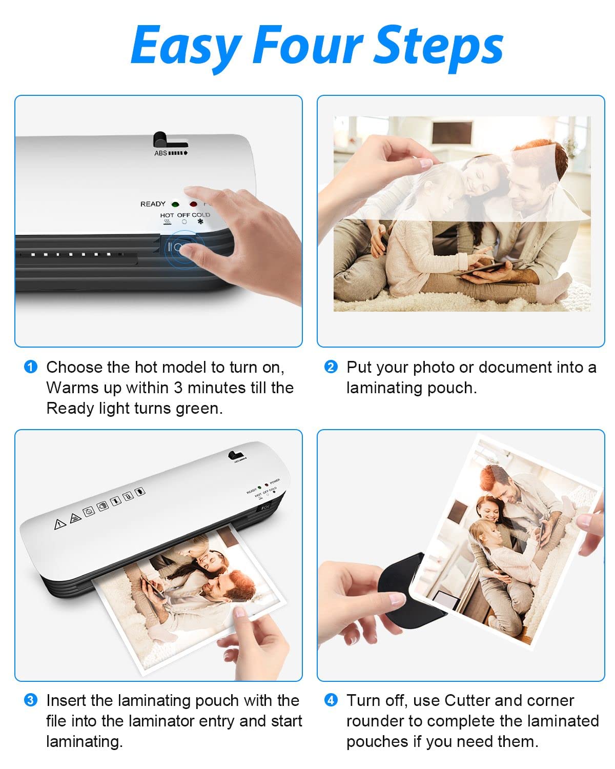 Merece Laminator - 4 in 1 A4 Thermal Laminator Machine, Personal Laminator for Home Use School Teachers Office Card Classroom, 9 Inches Small Hot Cold Lamination Machine with 30 Laminating Pouches