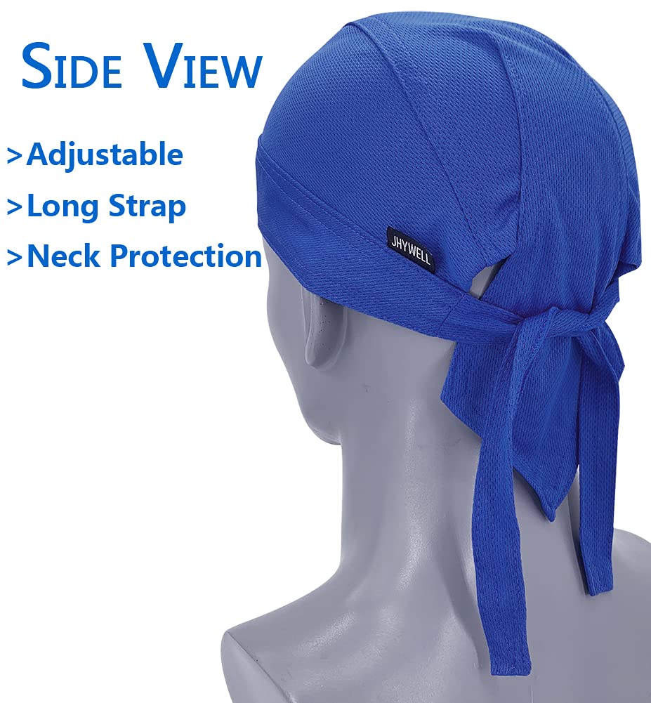 JHYWELL Dew Rag Blue Doo Rags Hard Hat Liner Sweat Wicking Beanie Helmet Cooling Heap Wraps for Men and Women (Blue 4 Pack)