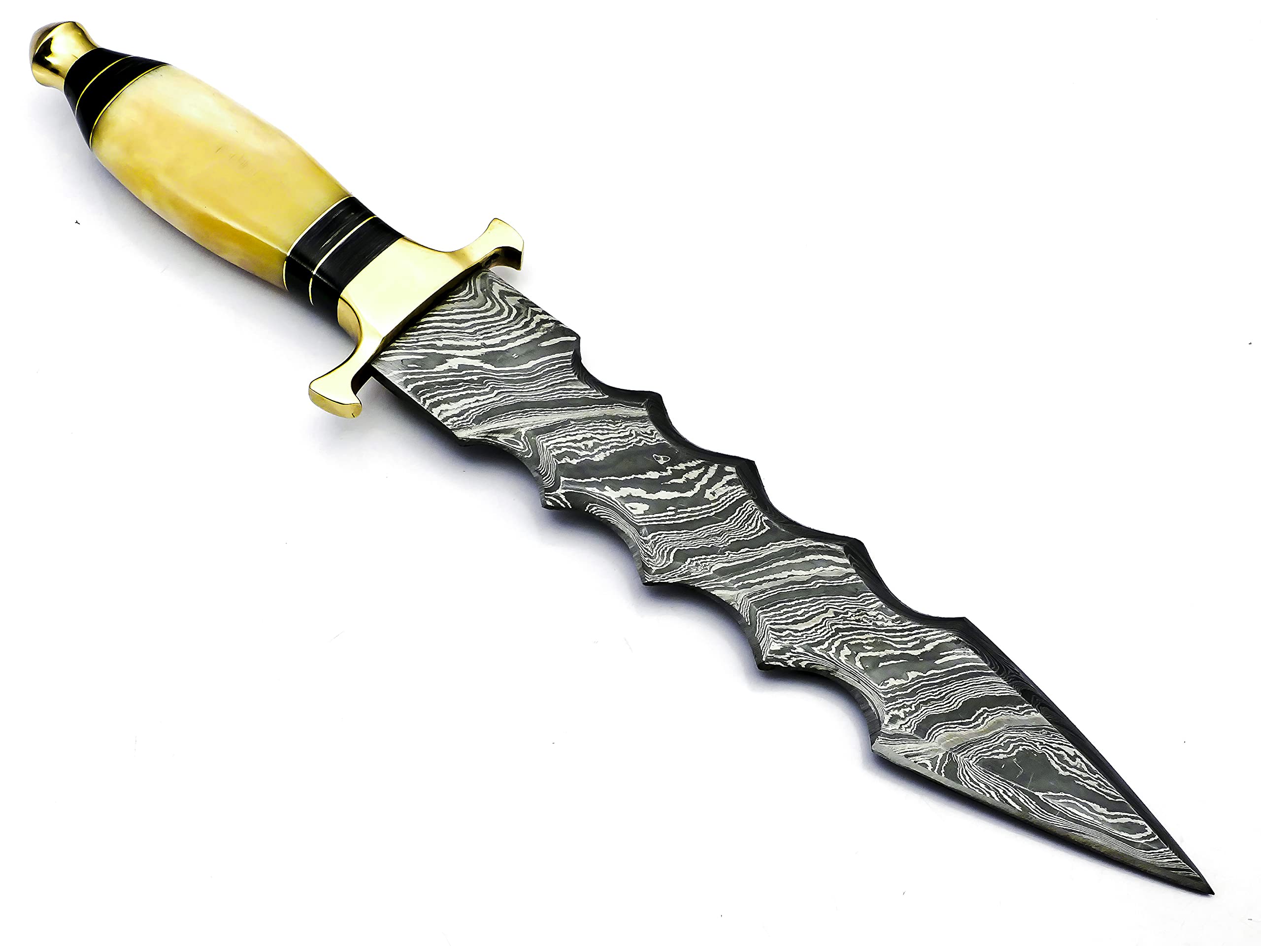 Mid American Cutlery Damascus Steel Fixed Blade Hunting Knife Handle Camel Bone Brass Pommel