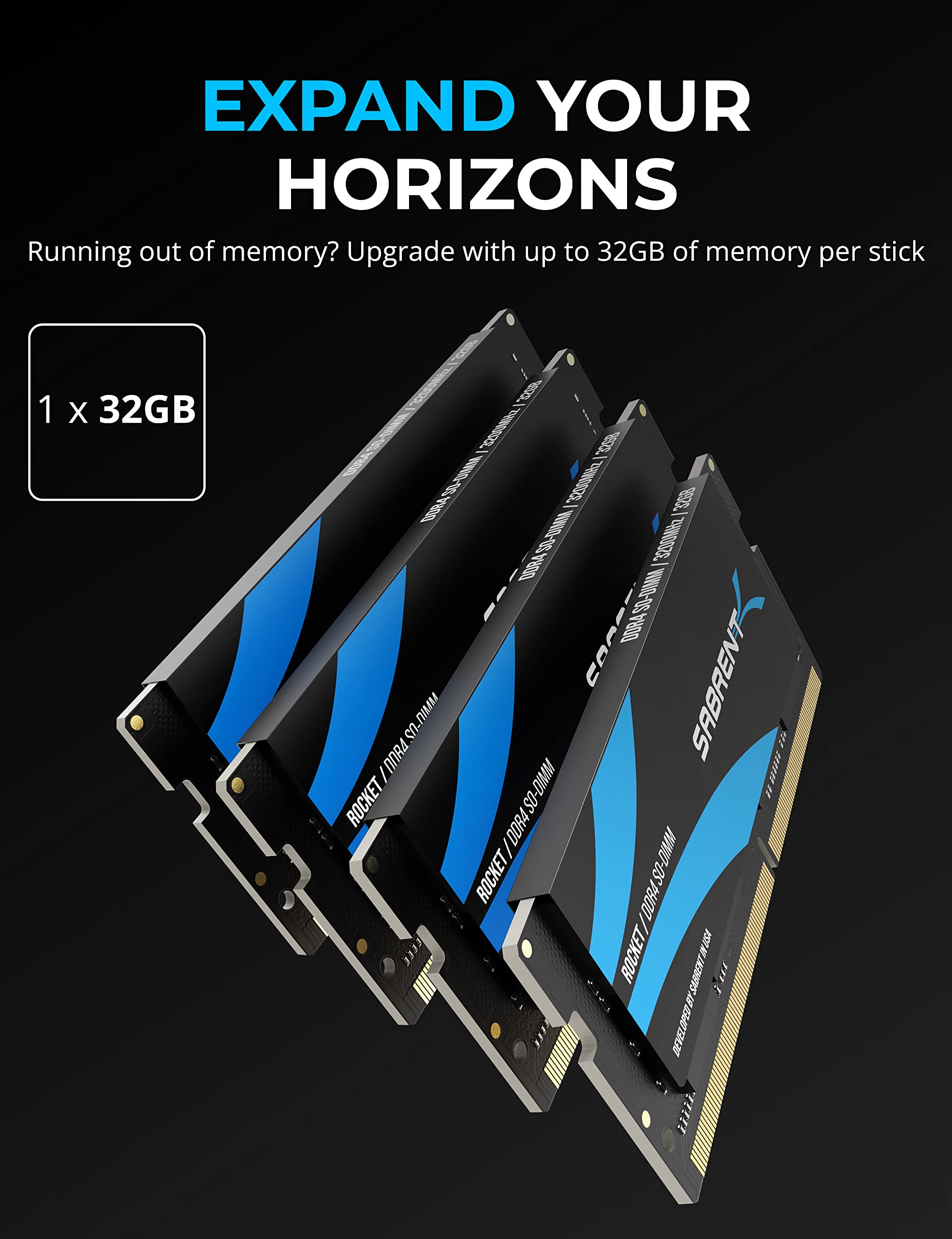 SABRENT Rocket 32GB DDR4 SO-DIMM 3200MHz Memory Module for Laptop, Ultrabook, and Mini-PC (SB-DDR32)