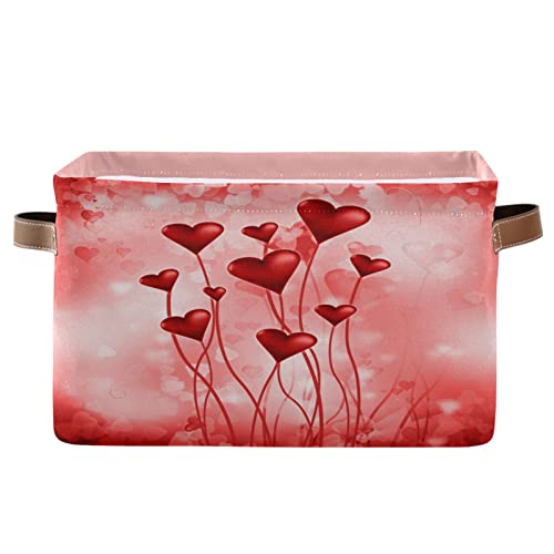 Wusikd Valentines Heart Tree Storage Basket Set of 1 Large Fabric Red Heart Flowers Storage Basket Bins Box Cube with Handles Collapsible Closet Shelf Clothes Organizer Basket for Nursery Bedroom