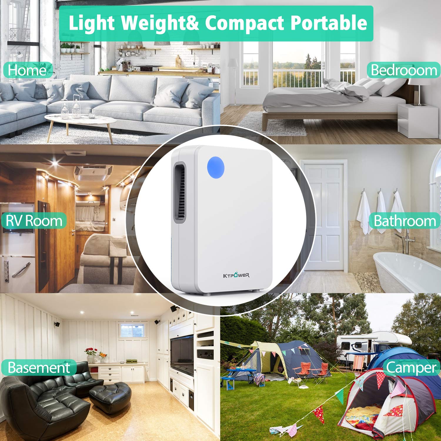 KTPOWER Dehumidifiers for Home 3200 Cubic Feet (500 sq ft), Compact and Portable 2000ml (68 oz) for High Humidity, Quiet Dehumidifiers for Bedroom, Basements, Bathroon, Kitchen, Garage, Auto Shut off