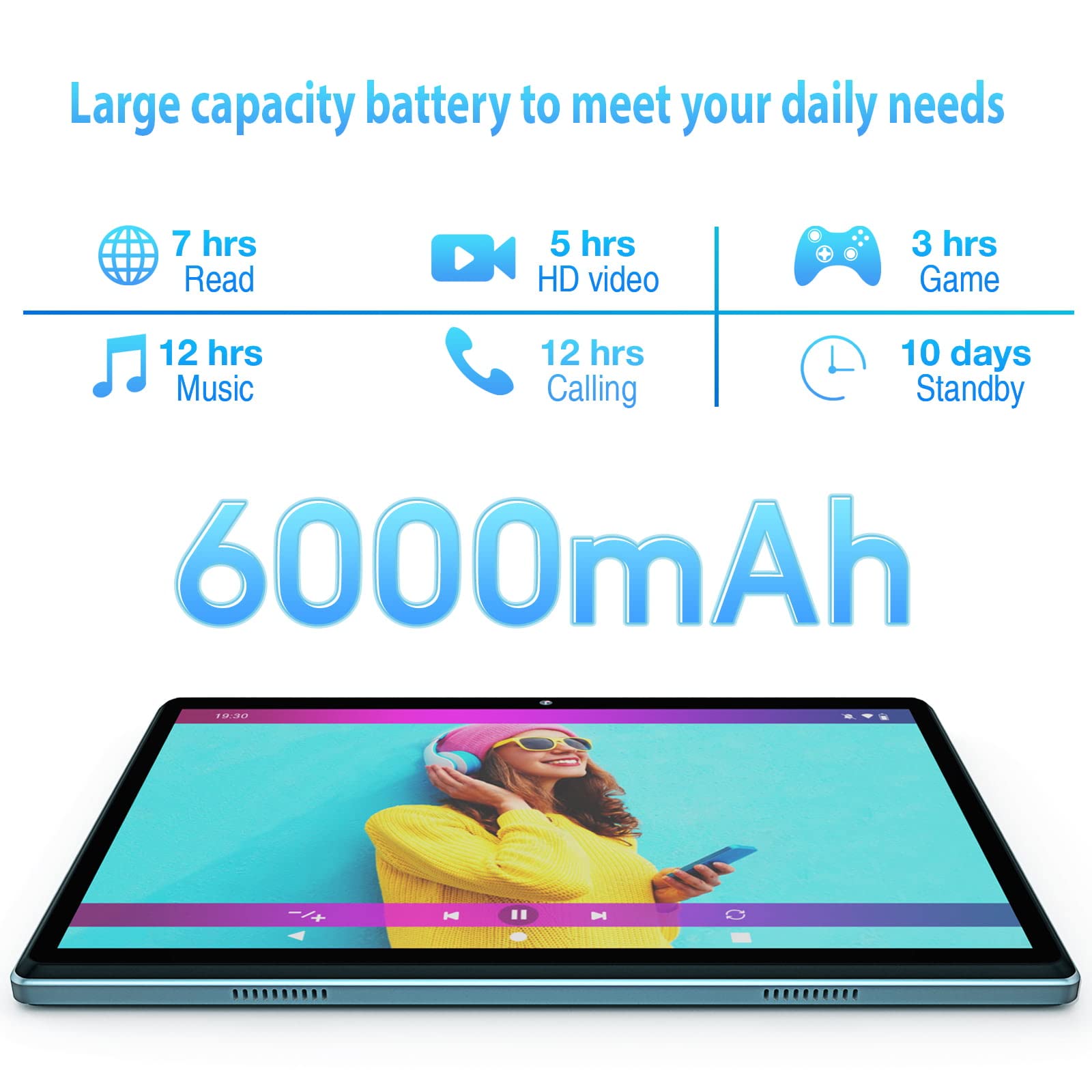 SIMPLORI Android 11 Tablet 10 Inch | Quad Core | 4GB RAM 64GB ROM (128GB Expandable) | 2+8MP Camera | 6000 mAh Battery | with Case