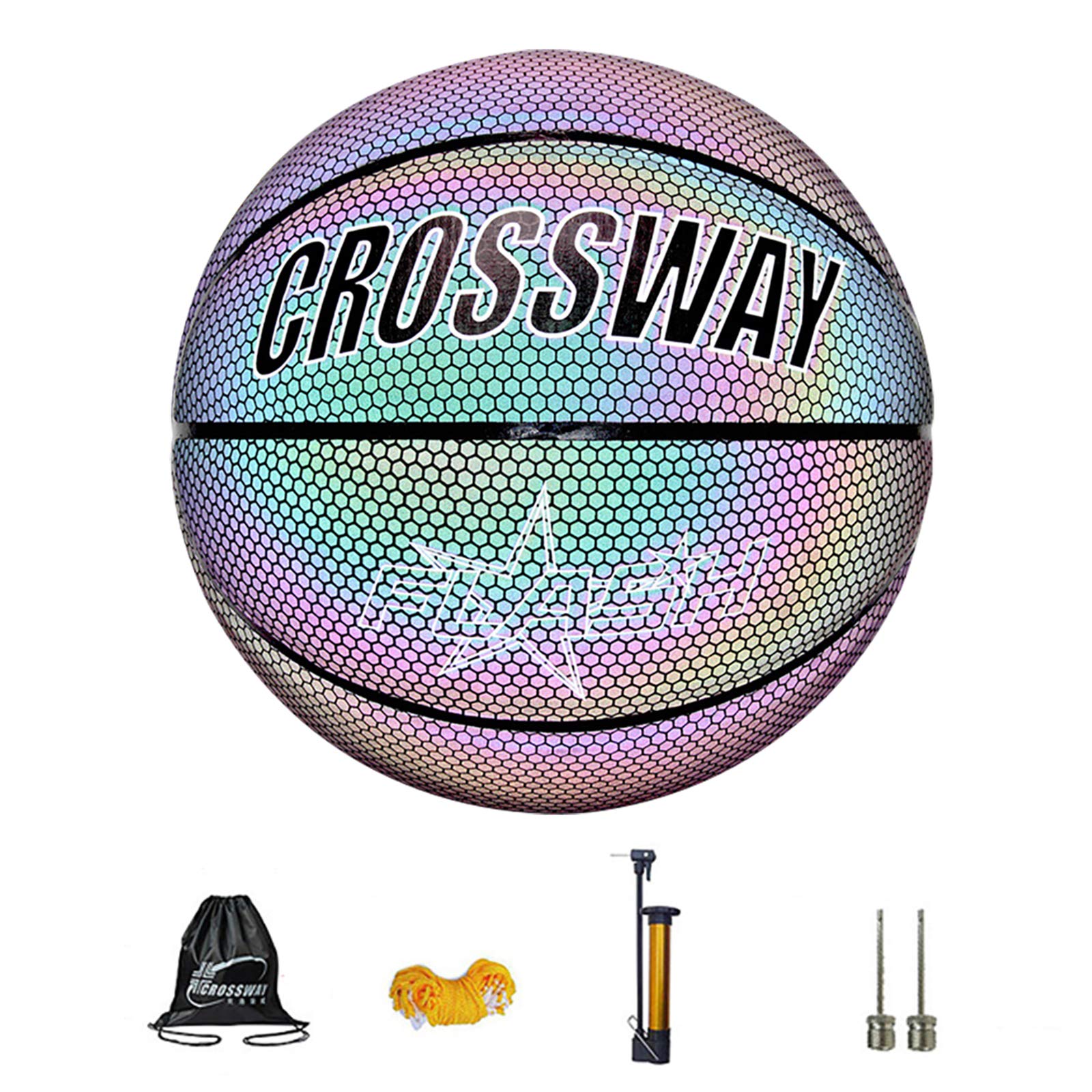 Luminous Basketball, OURLITIME Holographic Basketball Glowing Reflective Basketball Luminous Basketball NO.7 for Night Sports Kids Gifts